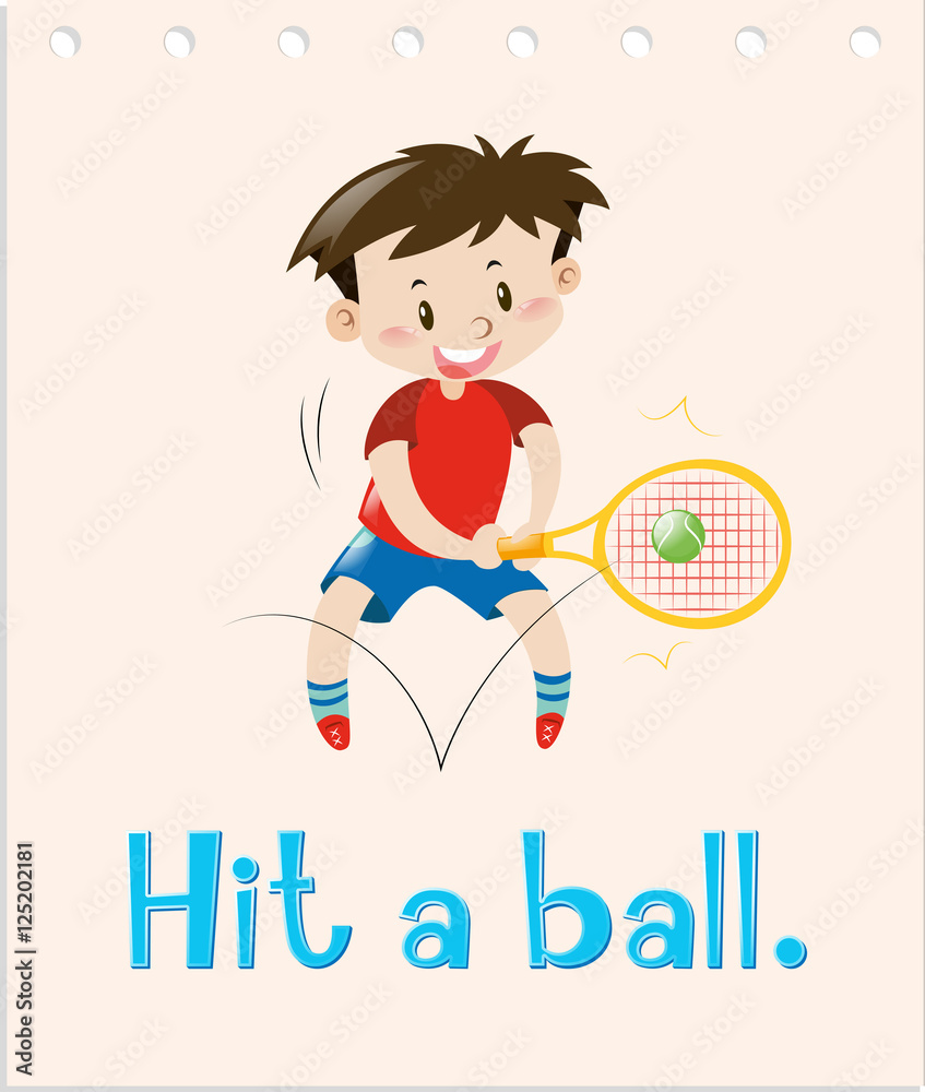 Flashcard with word hit a ball Stock Vector | Adobe Stock