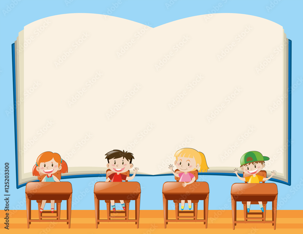 Paper template with kids in classroom Stock Vector | Adobe Stock