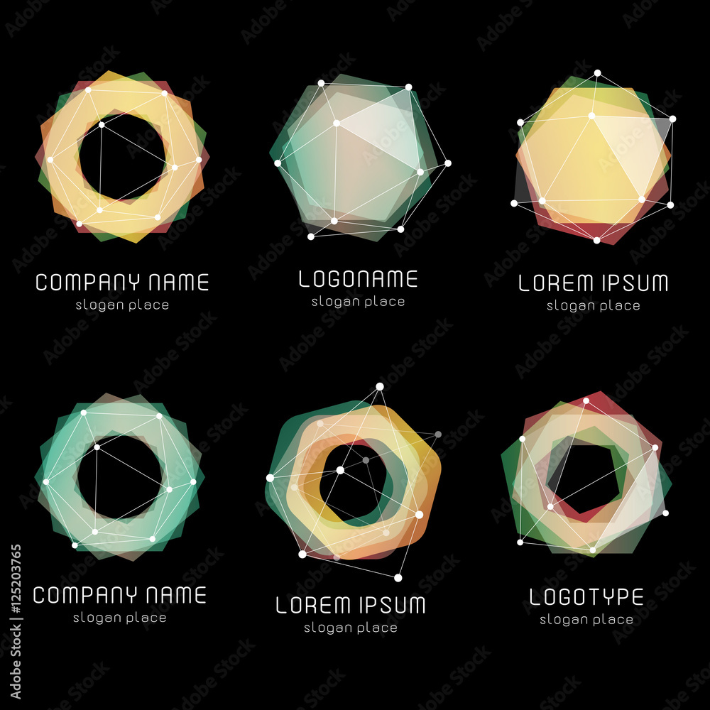 Unusual abstract geometric shapes. Vector logo set. Polygonal colorful ...