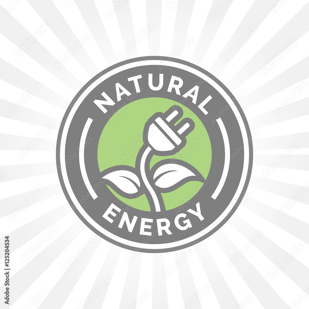 Natural eco energy icon symbol with electricity plug, plant and leaf ...