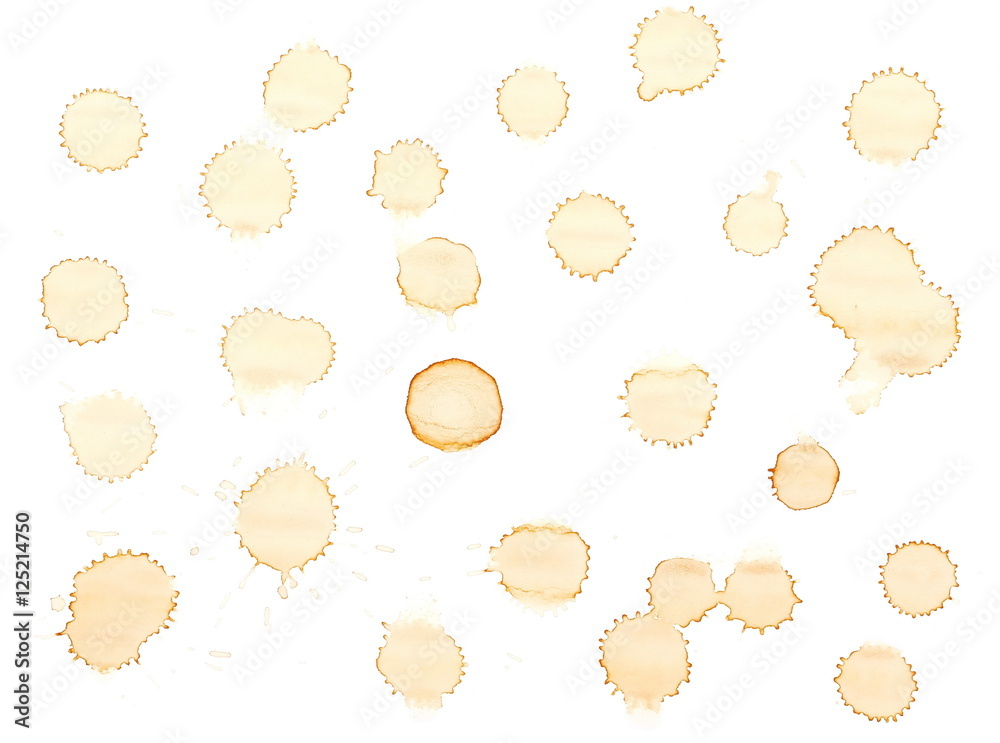 set coffee dry stain isolated on white background, grunge drop with ...