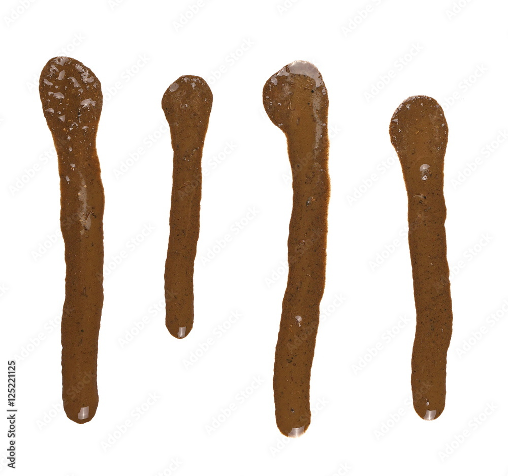 drops of mud sprayed isolated on white background, with clipping path ...