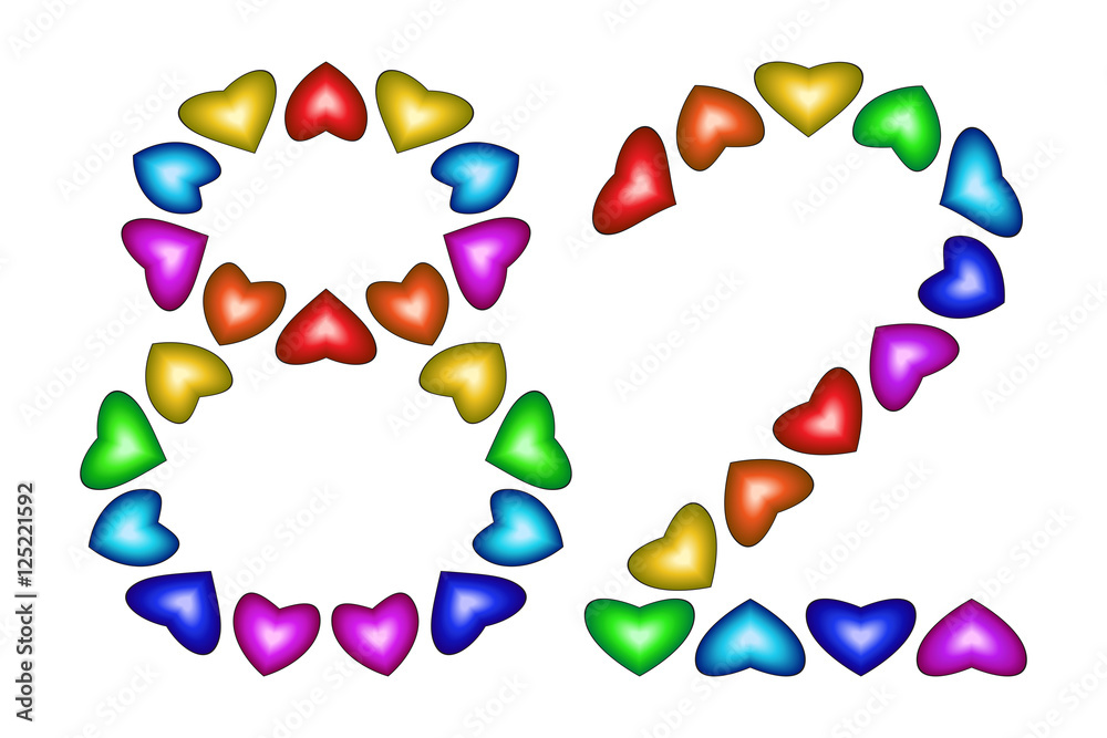 Number 82, eighty two of colorful hearts on white Stock Vector | Adobe ...