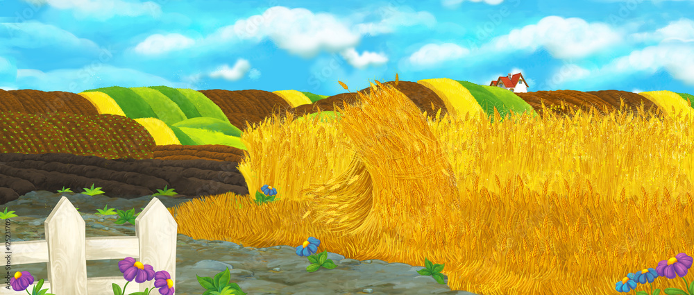 Cartoon nature scene - farm fields - empty stage for different usage ...