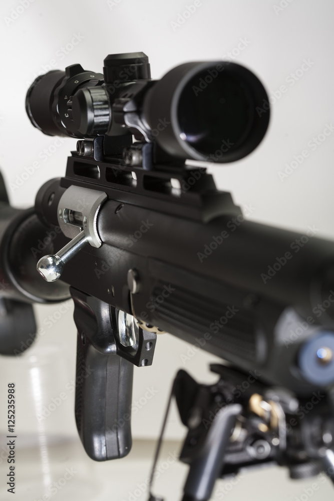 Military sniper rifle on a white background, in focus Stock Photo ...