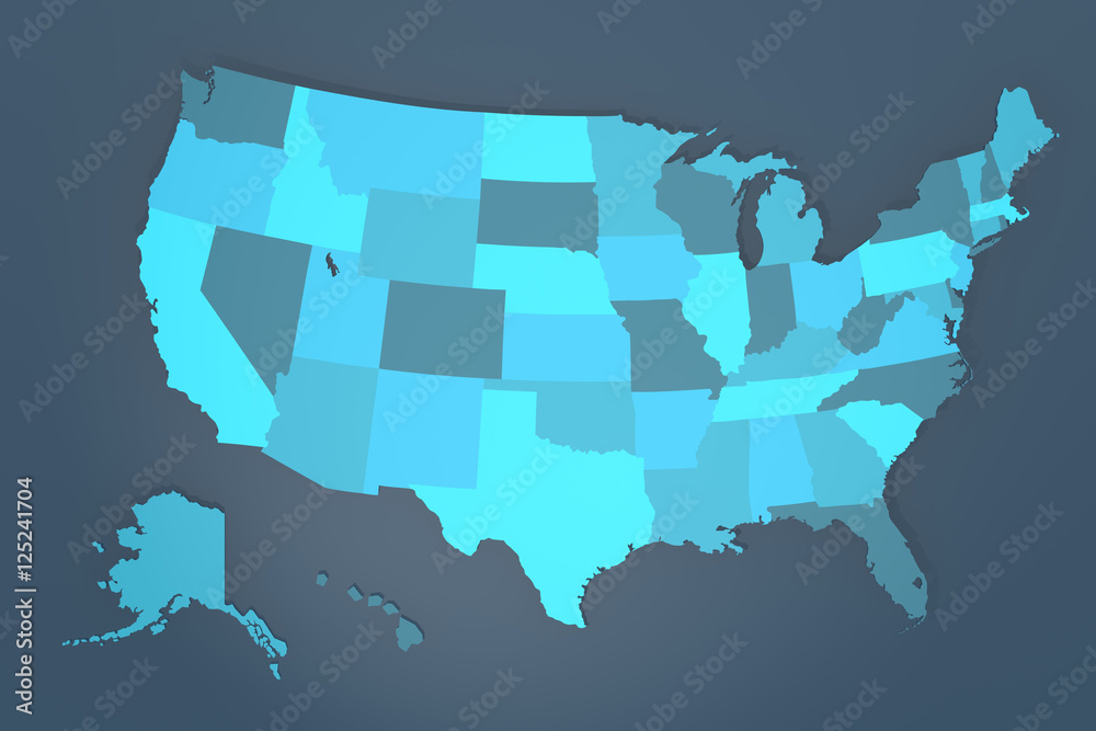 Detailed USA Map on blue Background Stock Photo | Adobe Stock