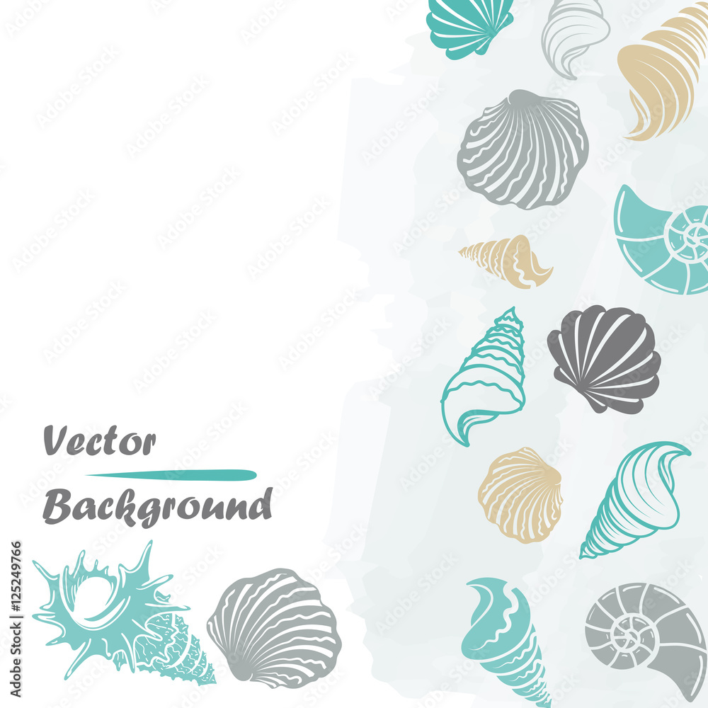 Sea or ocean background with colorful sea shells and watercolor ...