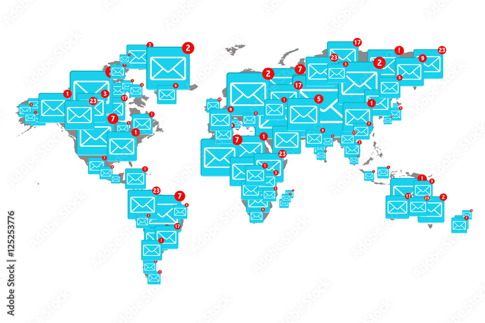World email, concept of using the mail system by people througho Stock ...