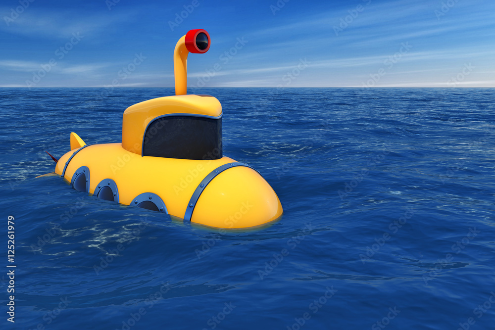 Cartoon Styled Submarine in ocean. 3d Rendering Stock Illustration ...