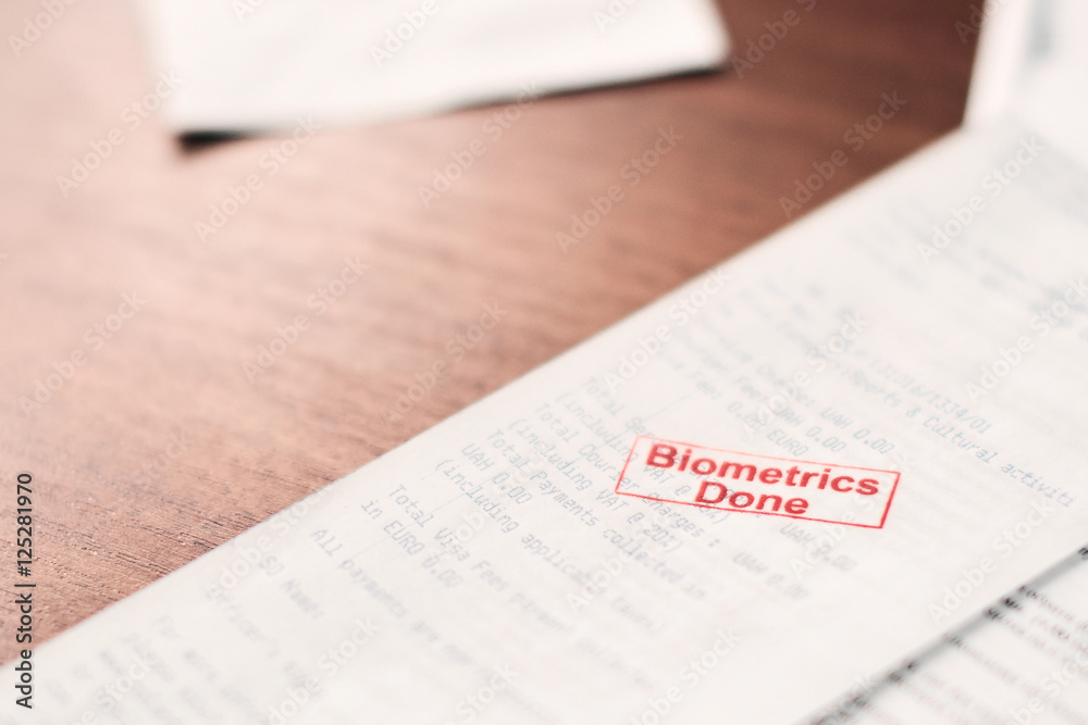 Biometrics done signet on a visa application payment receipt Stock ...