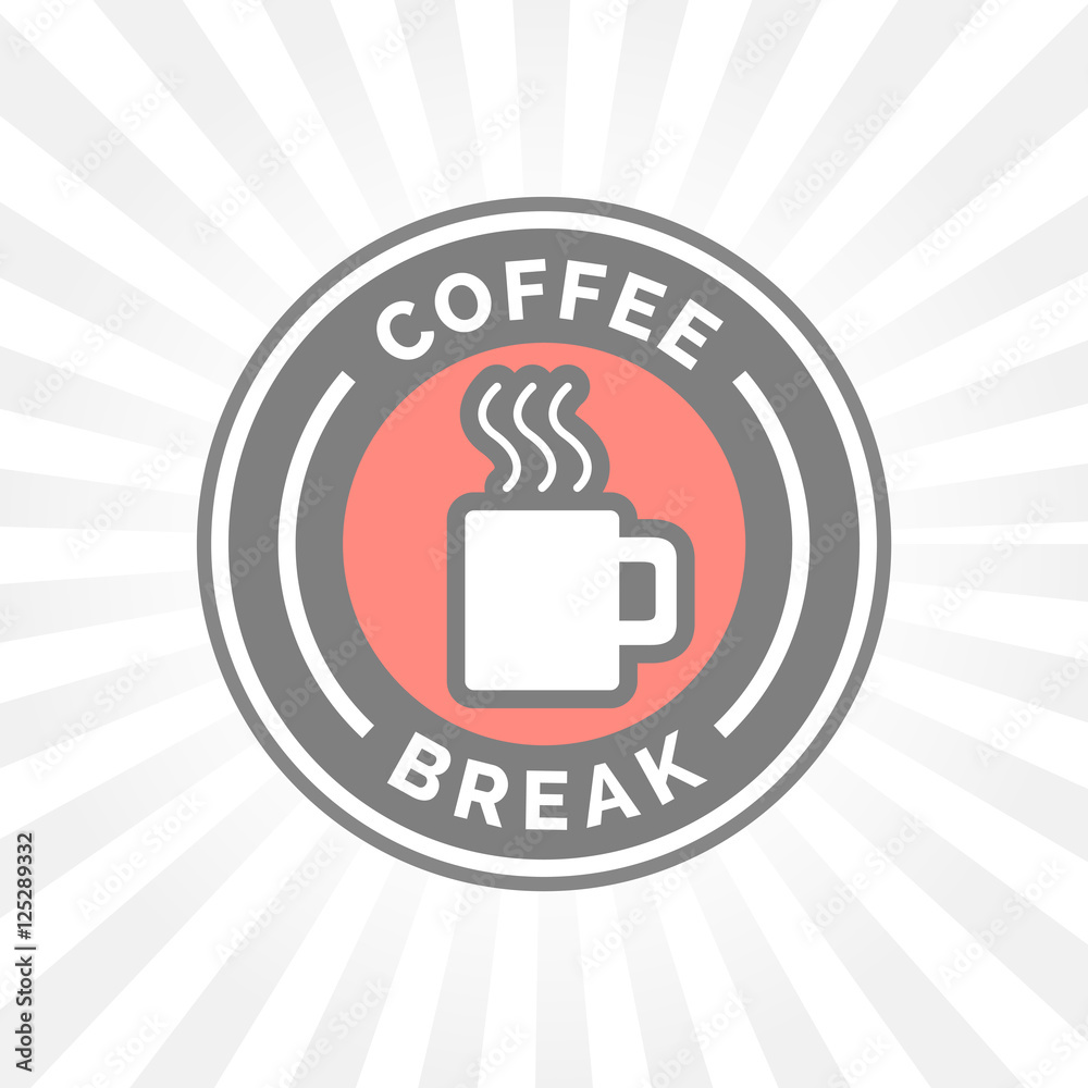 Coffee break time badge with hot steaming coffee mug icon silhouette ...