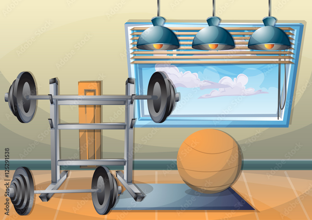 cartoon vector illustration interior fitness room with separated layers ...