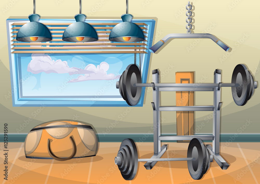 cartoon vector illustration interior fitness room with separated layers ...