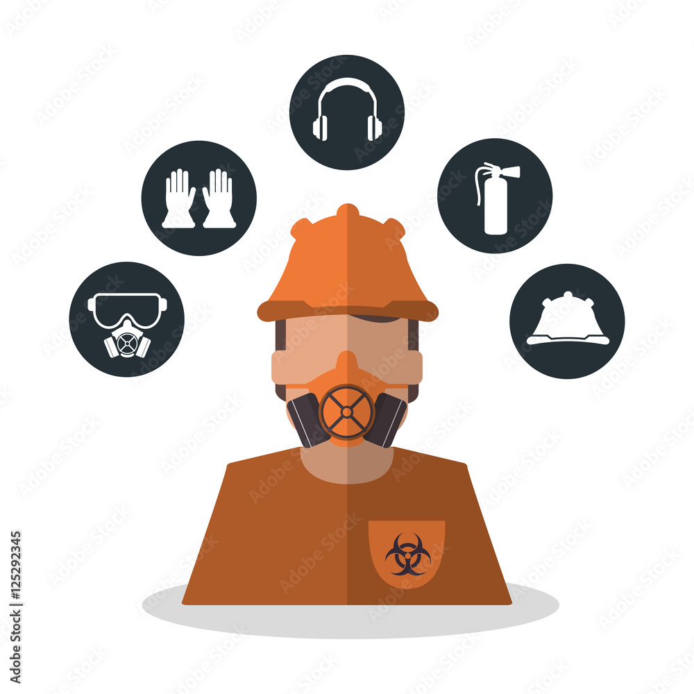 Avatar worker with mask icon. Industrial safety security and protection ...