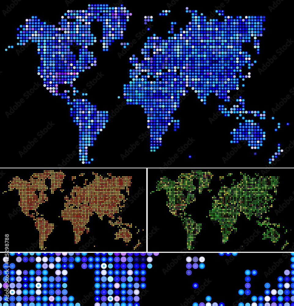 Vector world map design with shiny dotted lights. Stock Vector | Adobe ...