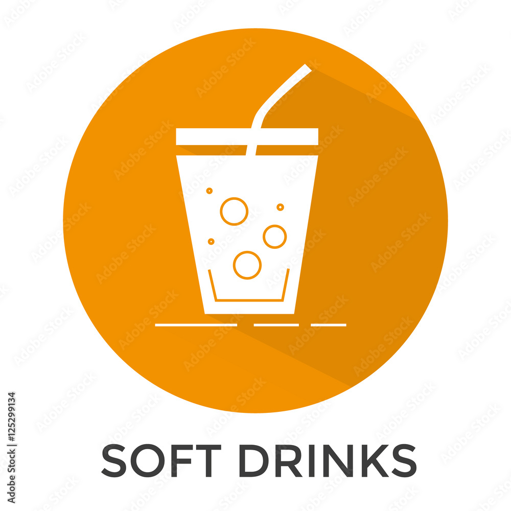 Soft drink icon. Soda sign. Linear icons on round orange background ...