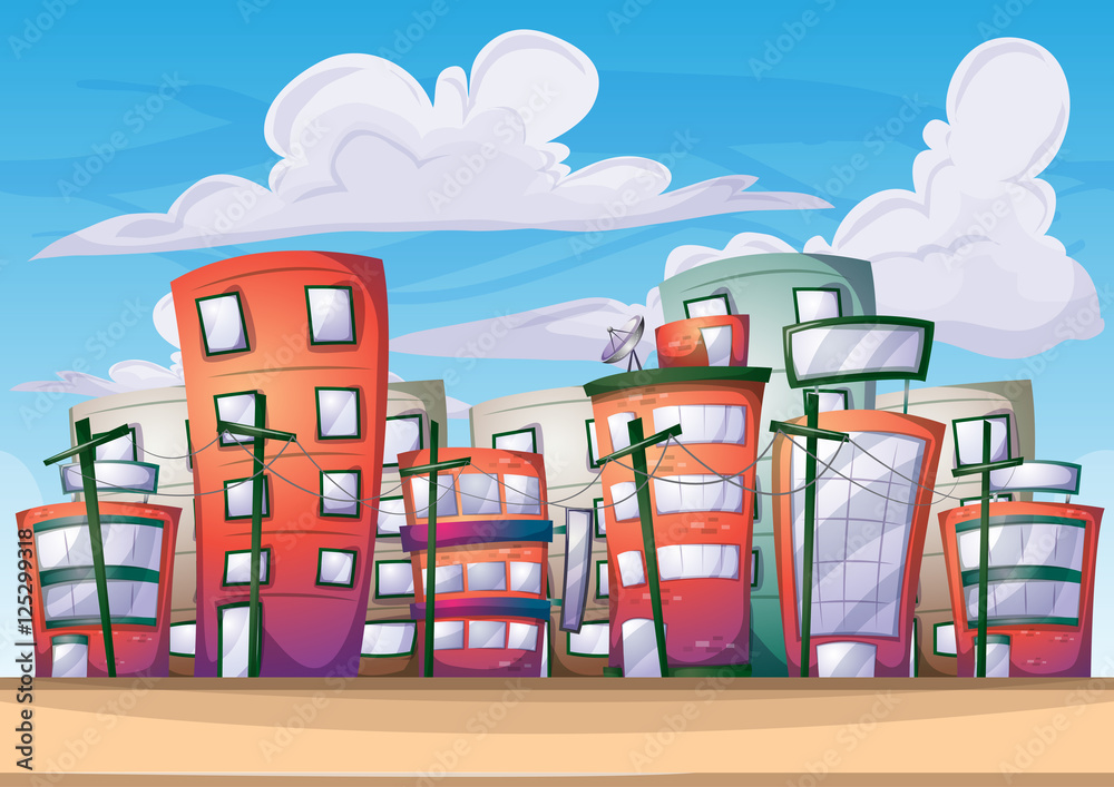 cartoon vector building background with separated layers for game art ...