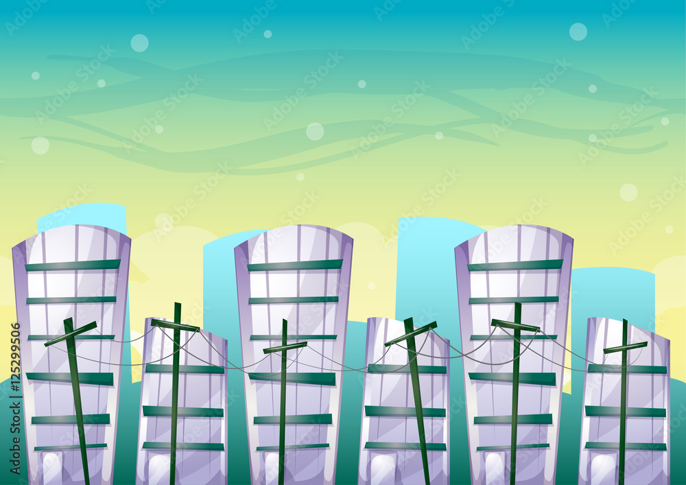 cartoon vector building background with separated layers for game art ...