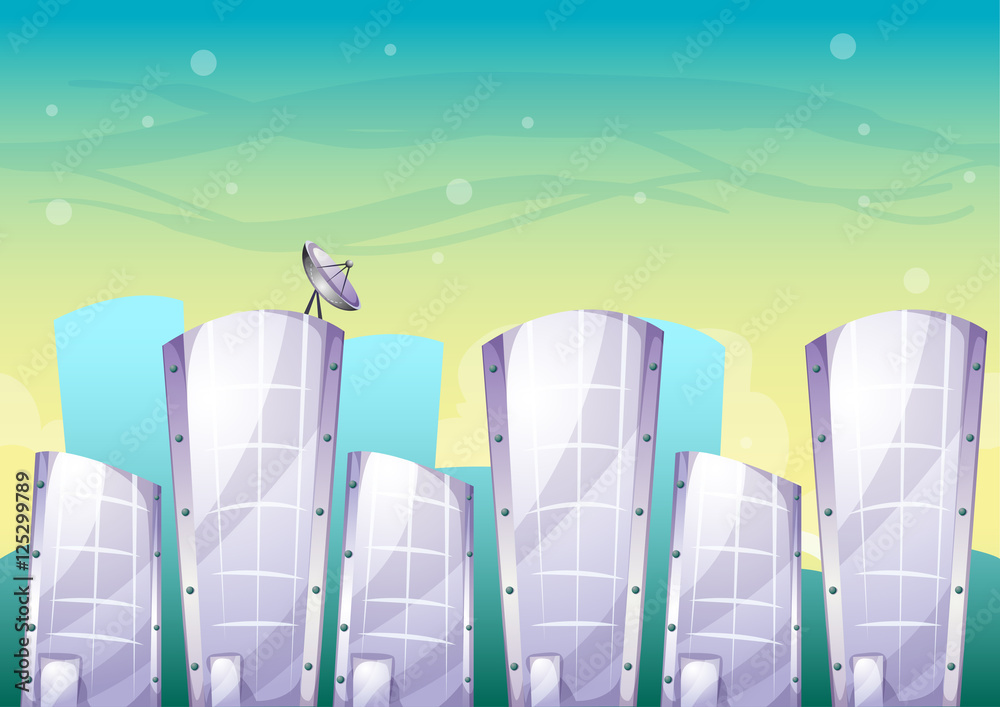 cartoon vector building background with separated layers for game art ...