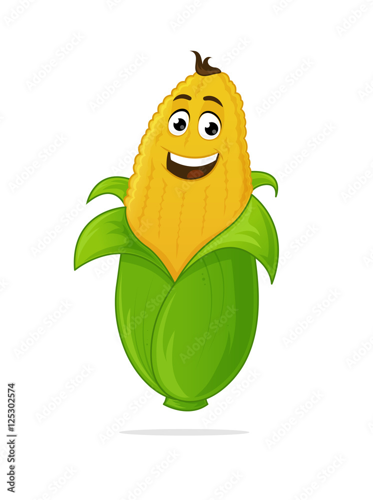 Happy cartoon corn mascot character vector illustration Stock Vector ...