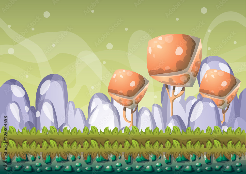 cartoon vector sky background with separated layers for game art and ...