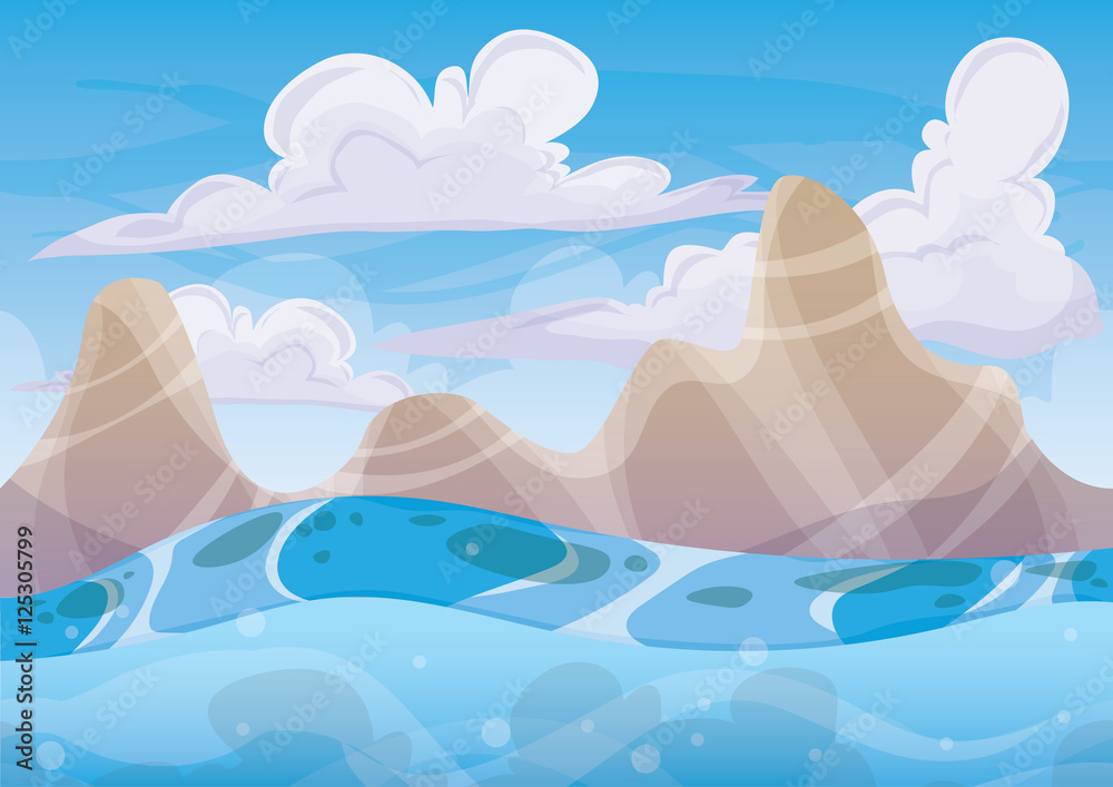 cartoon vector sea background with separated layers for game art and ...