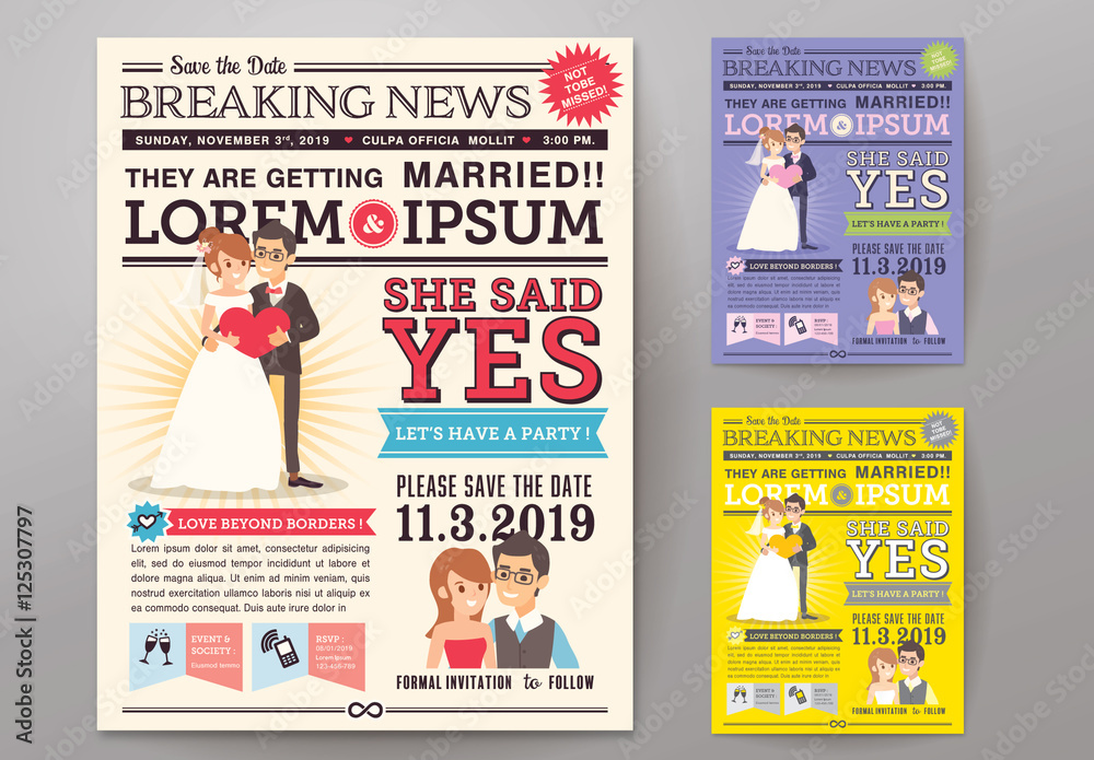 Newspaper Journal Wedding Invitation 02 Stock Template | Adobe Stock