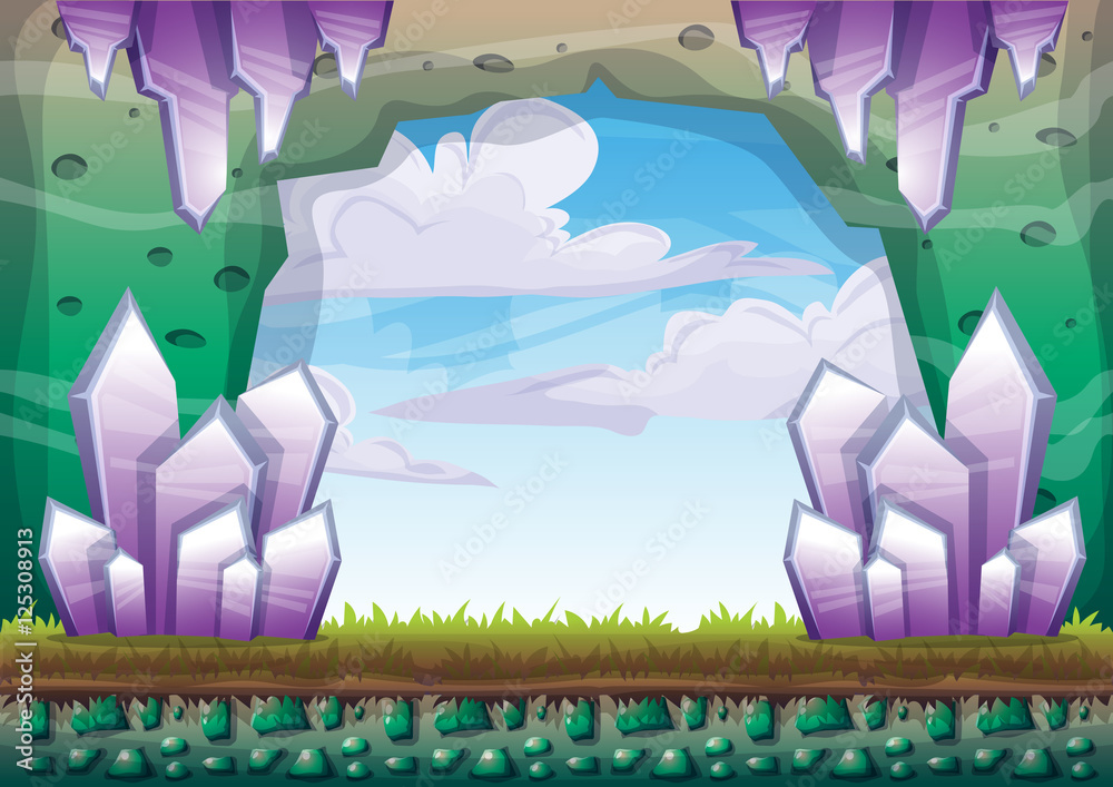 cartoon vector cave with separated layers for game and animation game ...
