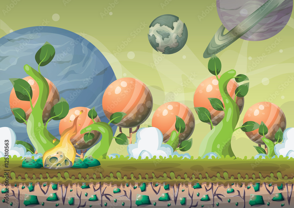 cartoon vector landscape with meteor background with separated layers ...