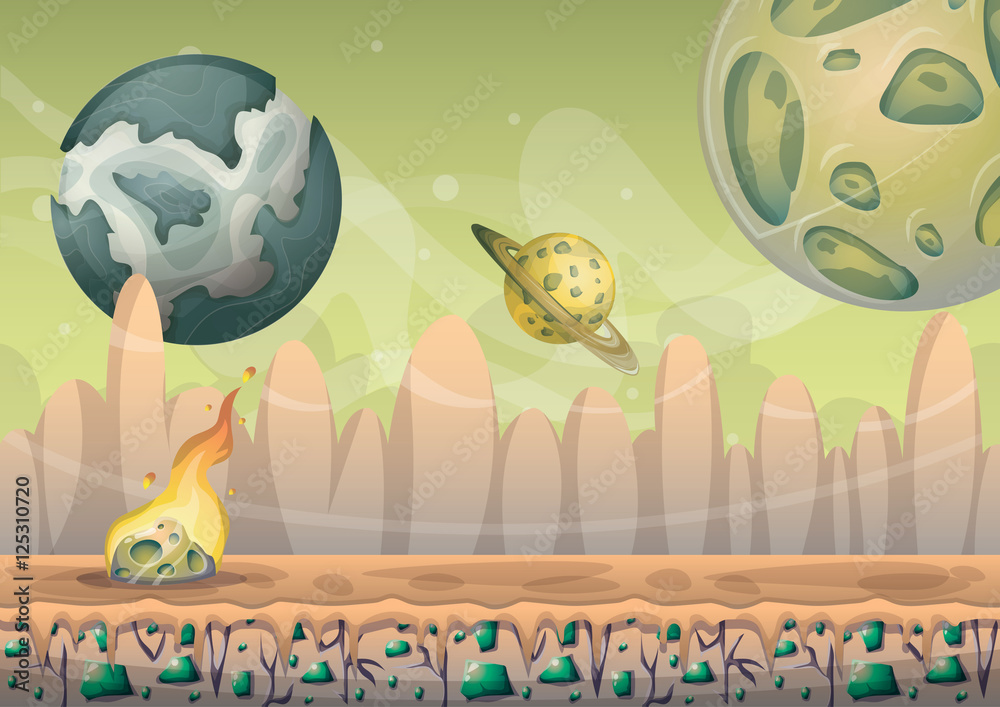 cartoon vector landscape with meteor background with separated layers ...