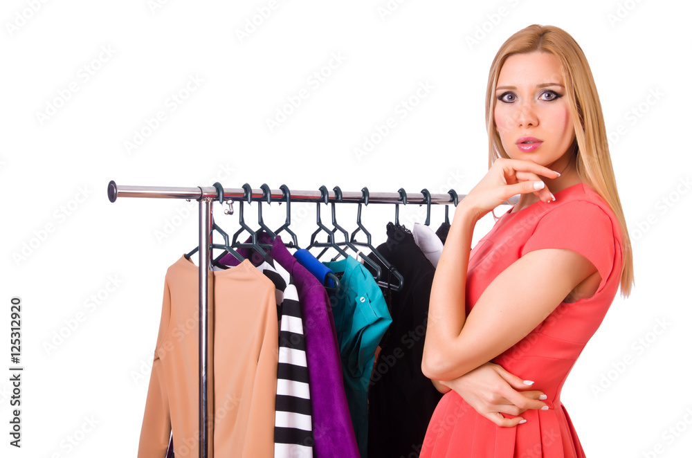 Woman with clothing isolated on white Stock Photo | Adobe Stock