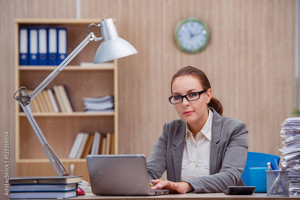 Busy stressful woman secretary under stress in the office Stock Photo ...