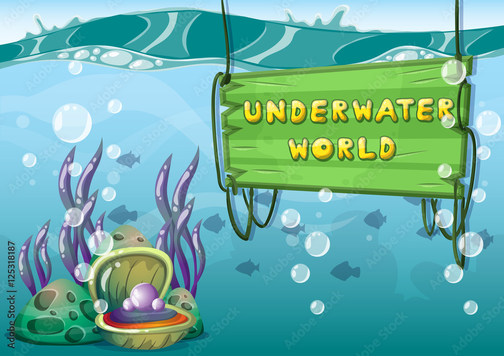 cartoon vector underwater background with separated layers for game art ...