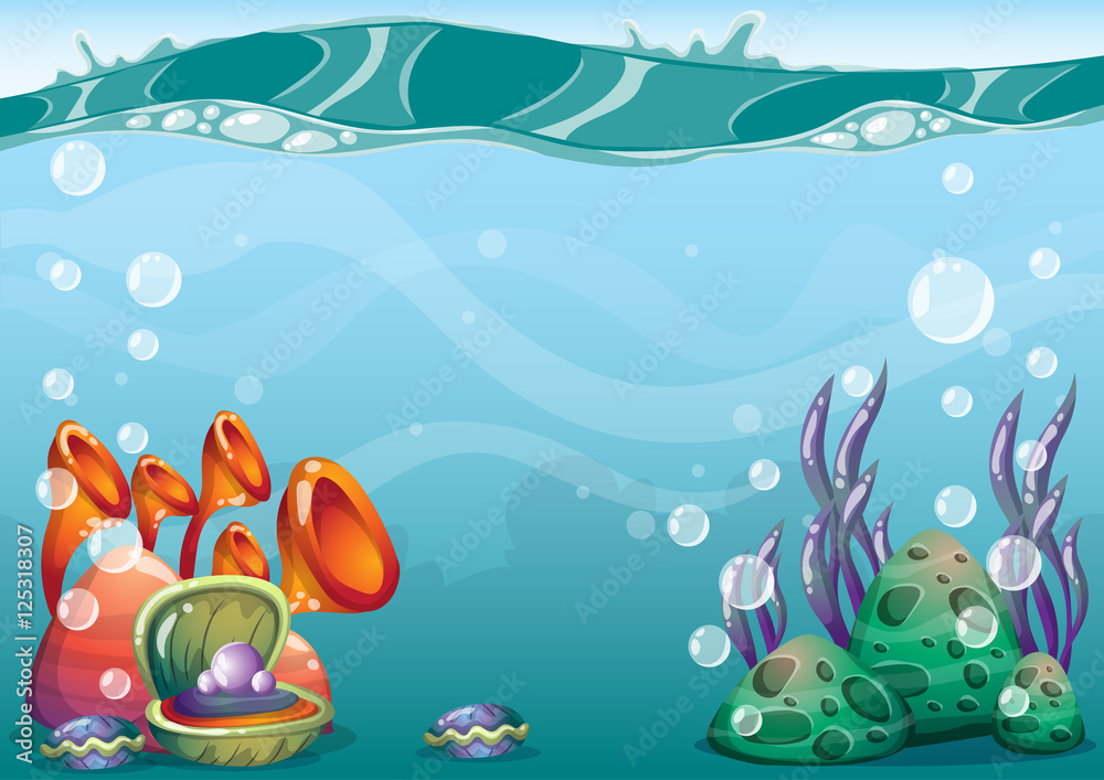 cartoon vector underwater background with separated layers for game art ...