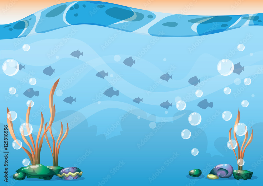 cartoon vector underwater background with separated layers for game art ...