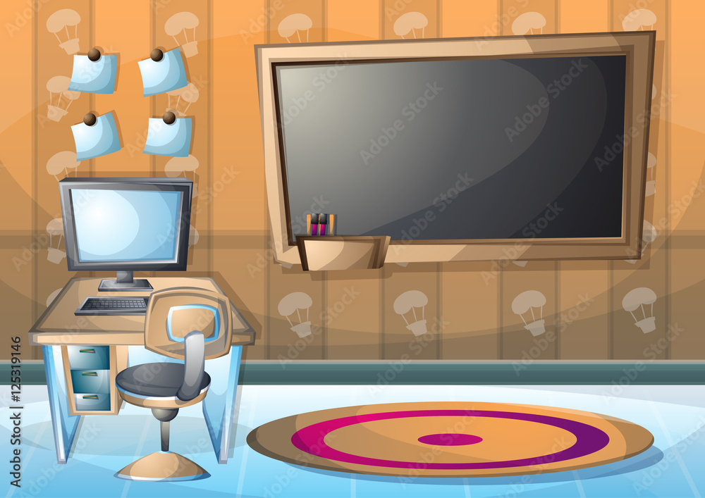 cartoon vector illustration interior classroom with separated layers in ...