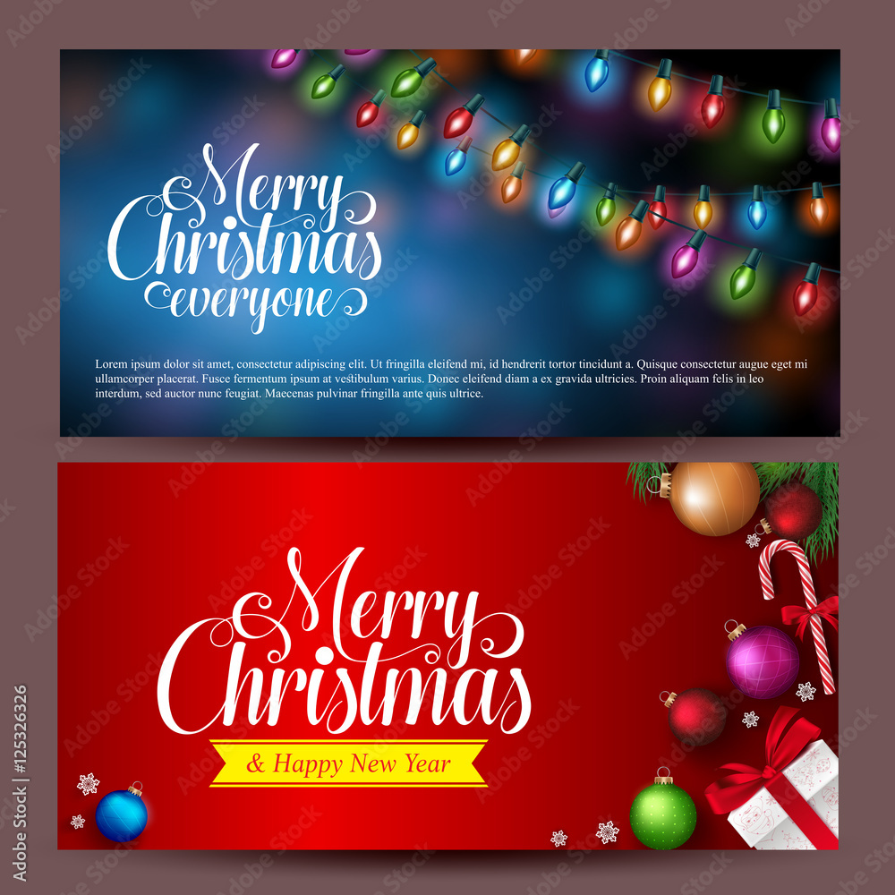 Christmas banners design for greetings card in colorful blue and red ...