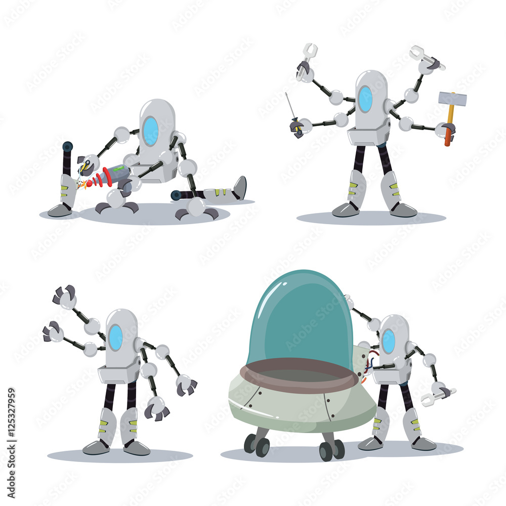 mechanical robot cartoon set Stock Vector | Adobe Stock
