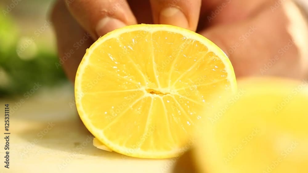 Cutting Lemon on a Chopping Board with a Sharp Knife Stock Video ...