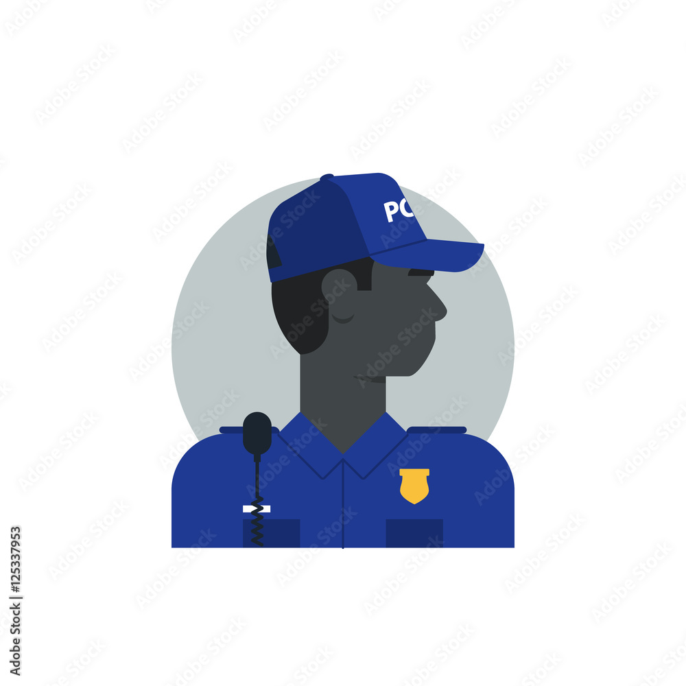 Police officer side view, turned head, black man Stock Vector | Adobe Stock