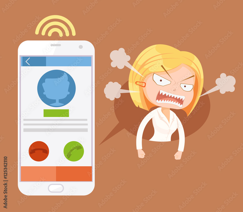 Angry office woman character call. Vector flat cartoon illustration ...