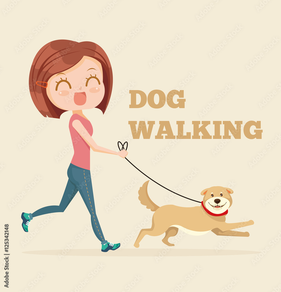 Dog walking service. Vector flat cartoon illustration Stock Vector ...
