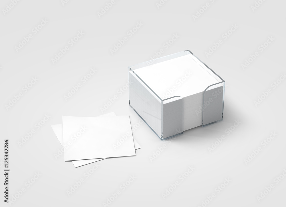 Blank white sticker note block plastic holder mockup, clipping path, 3d ...