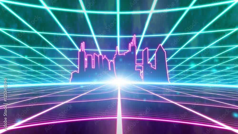 Retro 80s VHS tape video game intro landscape vector arcade wireframe ...