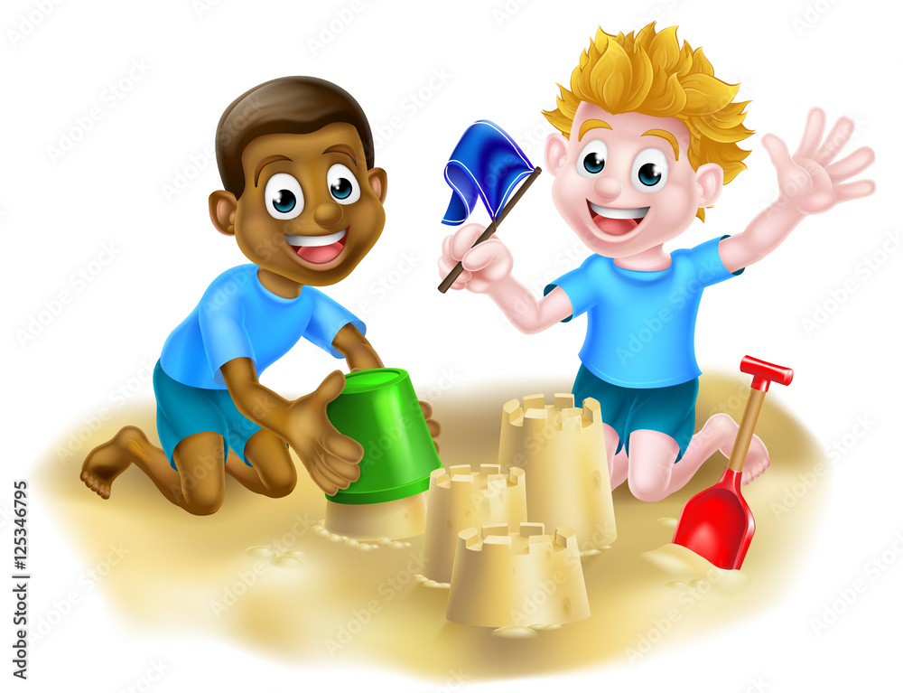 Cartoon Boys on the Beach Stock Vector | Adobe Stock