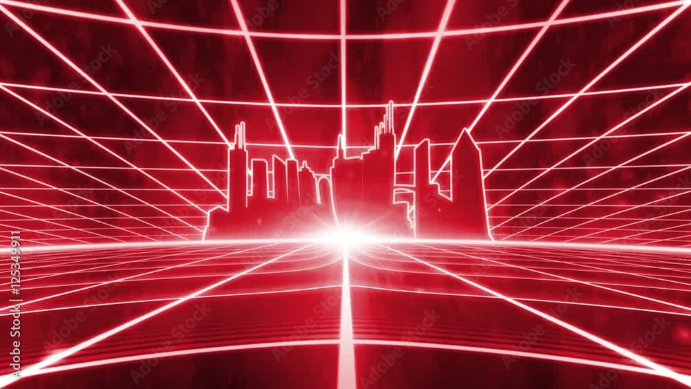 Retro 80s VHS tape video game intro landscape vector arcade wireframe ...