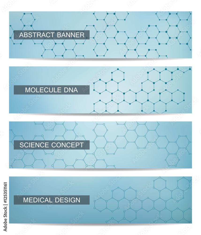 Set of modern scientific banners. Molecule structure DNA and neurons ...