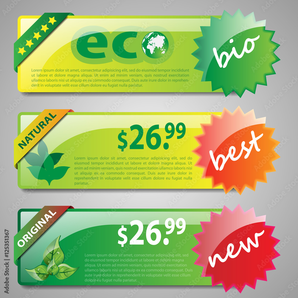 Set of Horizontal Eco Headers, Buttons or Banners with Copyspace, Design Element for Web Store ...
