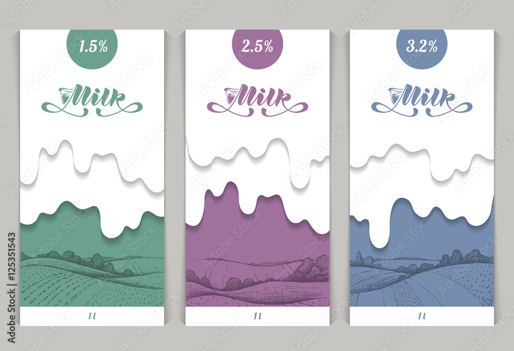 Vector set of templates packaging milk Stock Vector | Adobe Stock