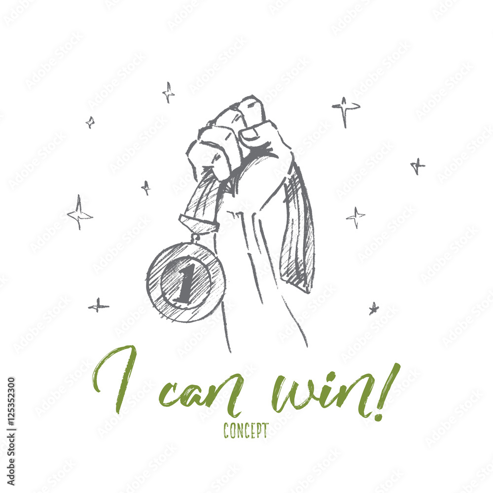 Vector hand drawn I can win concept sketch. Gold medal for first place ...